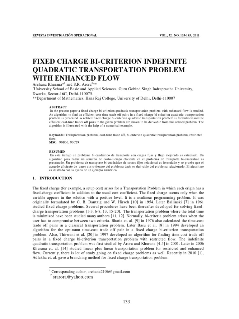 Fixed Charge Bi-Criterion Indefinite Quadratic Transportation Problem With Enhanced Flow | PDF ...