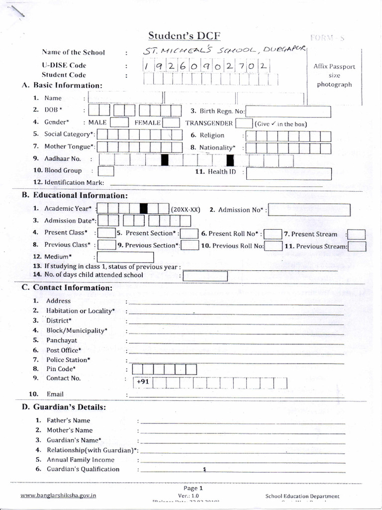 SMS Student DCF Form | PDF