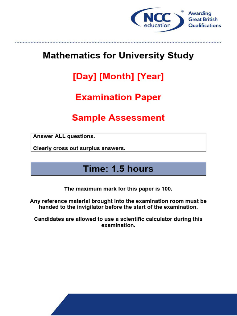 Mathematics Exam Paper for University | PDF | Mathematics | Theory