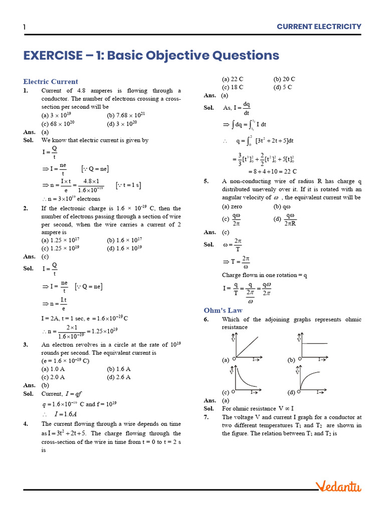 Current Electricity Ex-1 | PDF | Electromagnetism | Electricity
