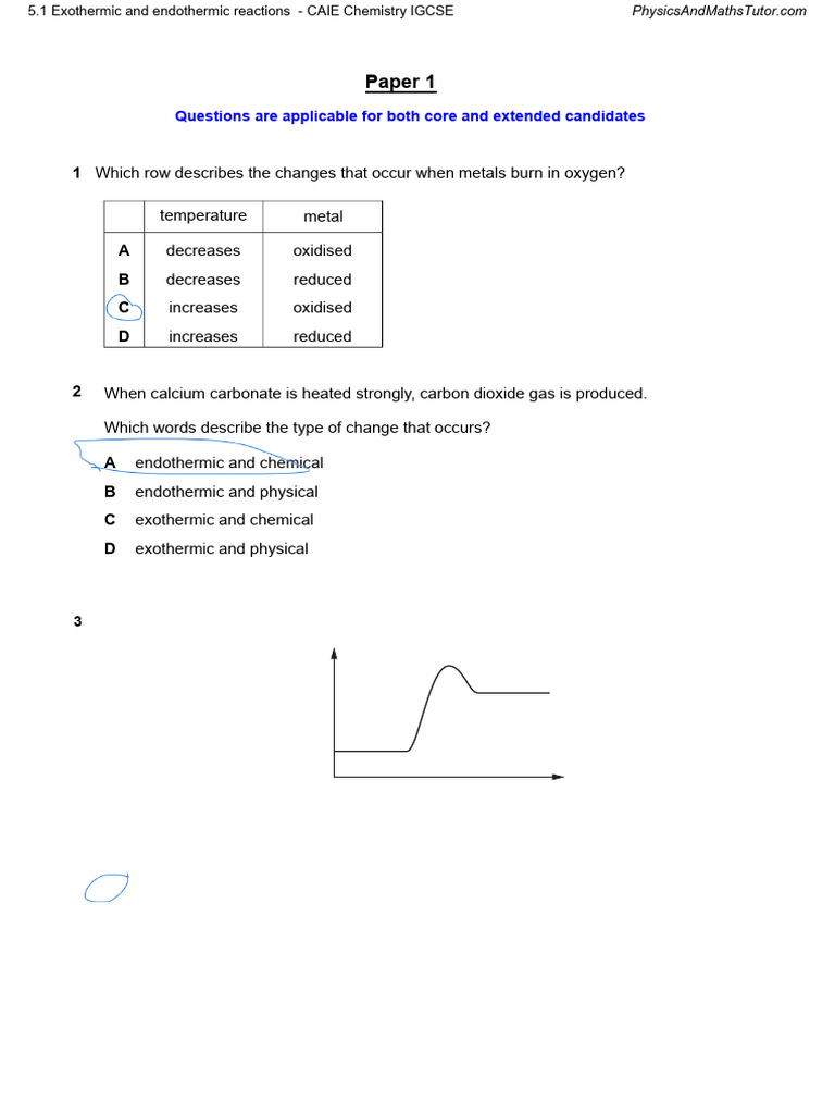 5.1 Exothermic and Endothermic Reactions MCQ QP | PDF | Chemical ...