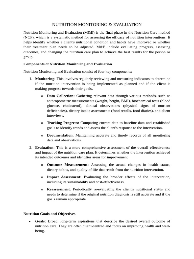 Nutrition Monitoring & Evaluation Process | PDF | Nutrition | Diet & Nutrition