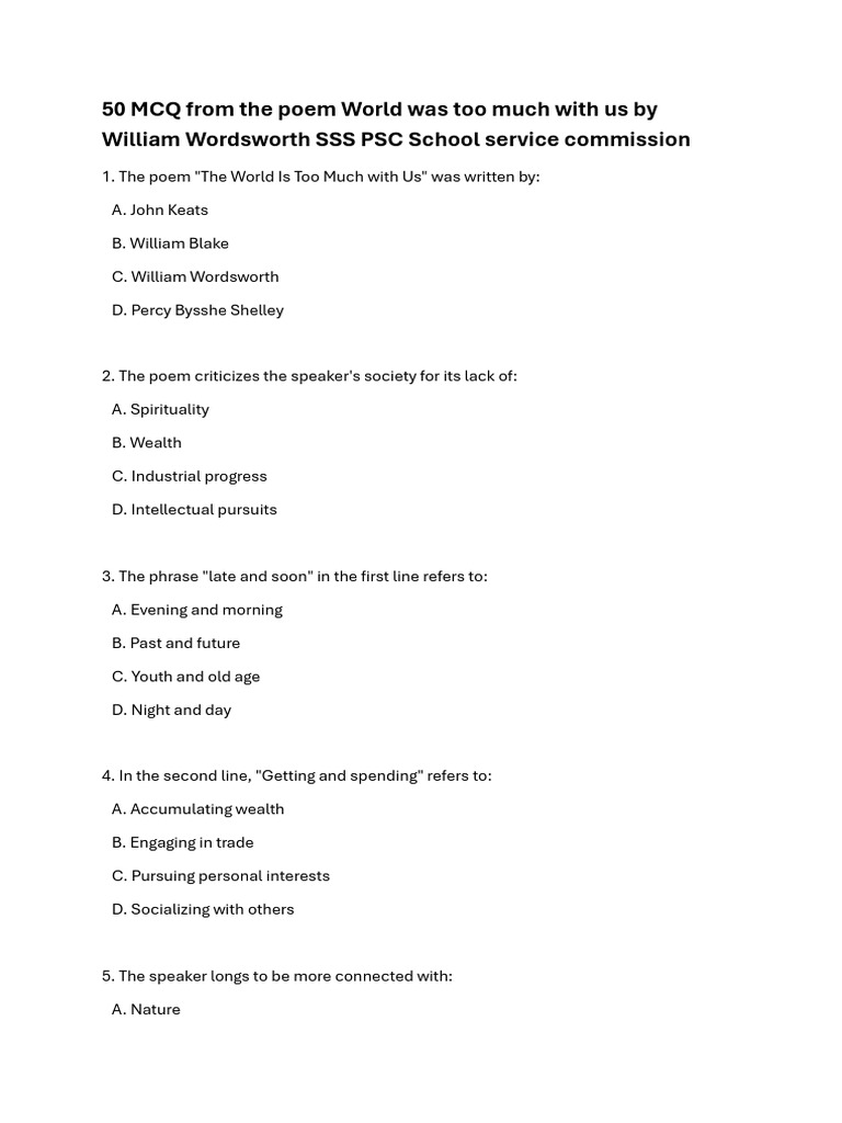 50 MCQ From The Poem World | PDF | Deities | Divinity