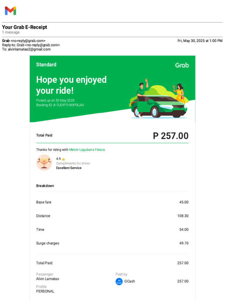 Gmail - Your Grab E-Receipt | PDF