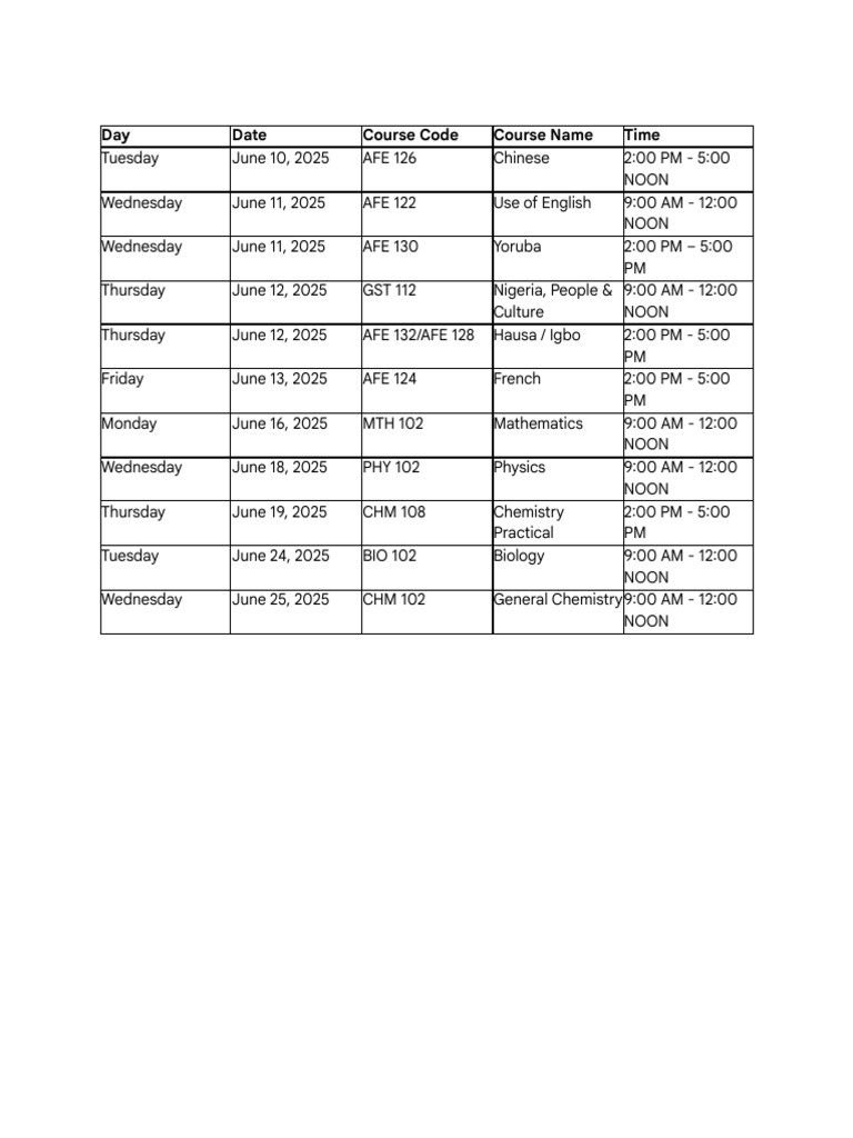 New Exam Timetable | PDF