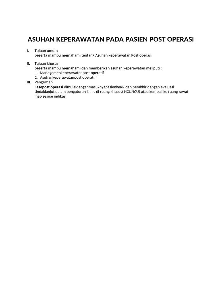 Asuhan Keperawatan Pada Pasien Post Operasi | PDF