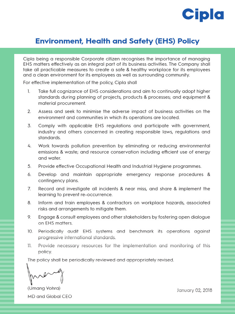 Ehs-Policy-2006 1 | PDF