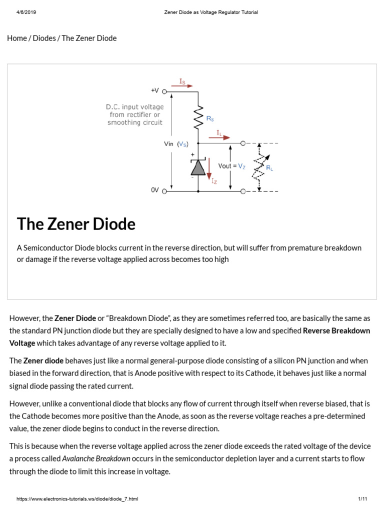 Zener Diode As Voltage Regulator Tutorial | PDF | Diode | P–N Junction