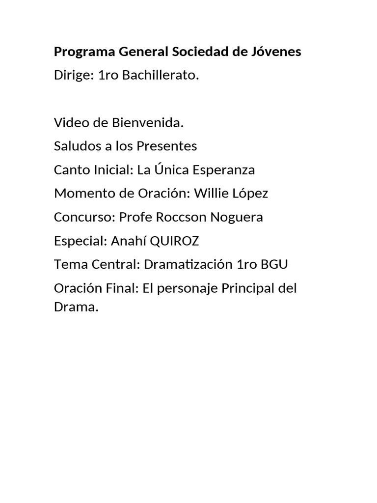 Programa General Sociedad De Jóvenes Modelo Pdf