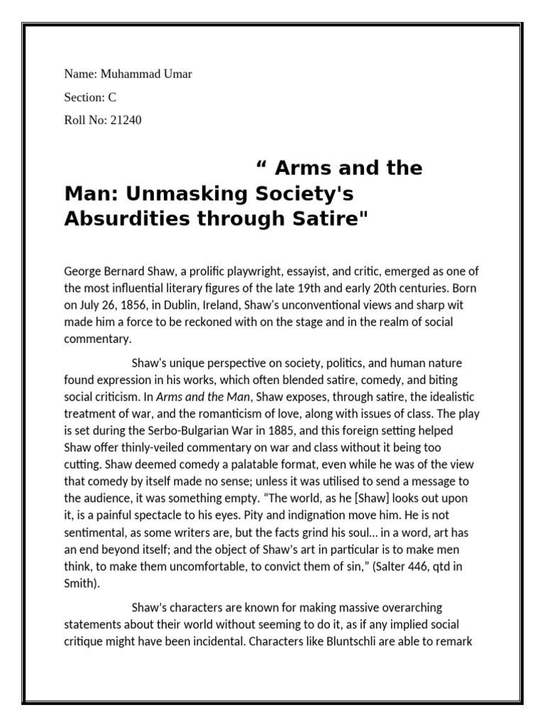 Arms - and - The - Man Assignment by Umar | PDF | Satire