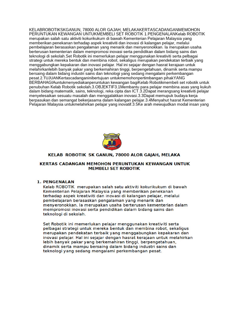 Kertas Kerja Kelab Robotik | PDF