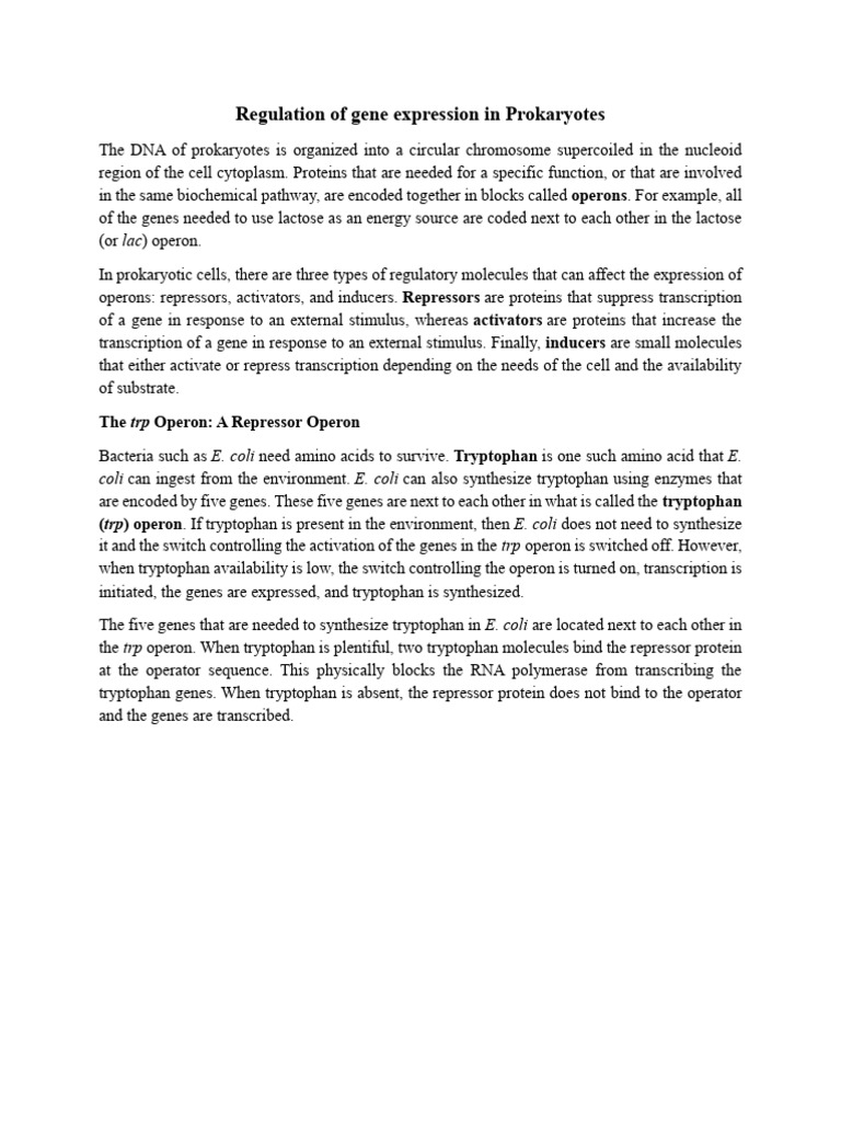 Gene Expression Regulation in Prokaryotes | PDF | Operon | Repressor