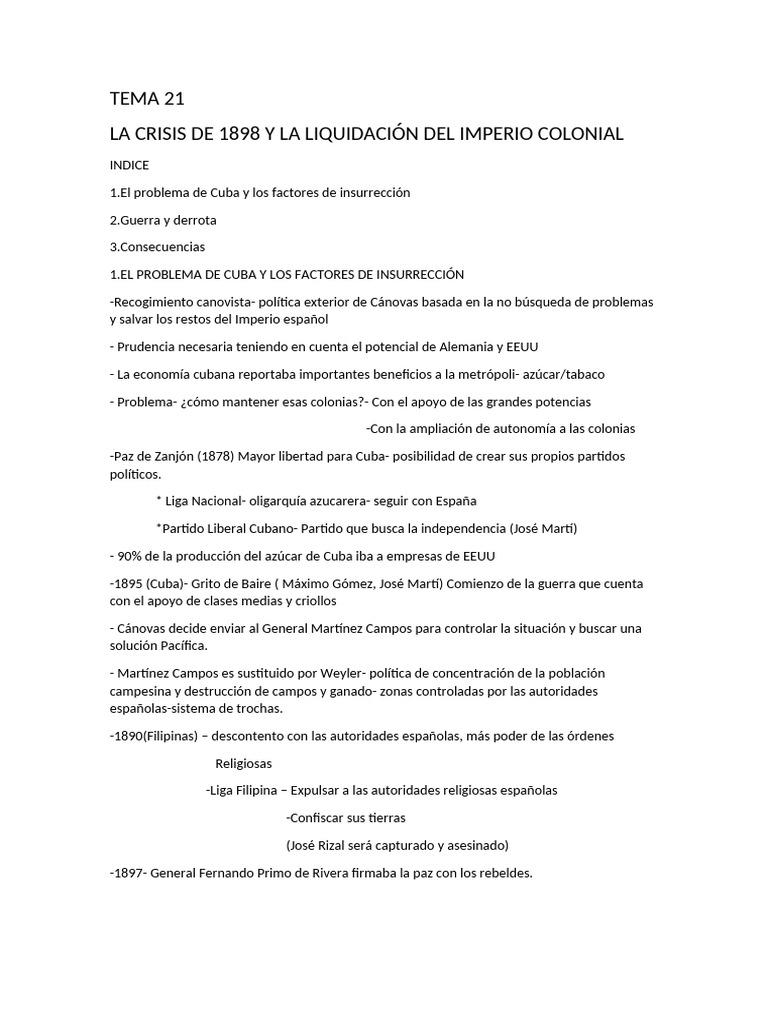 Tema 21 Historia | PDF | Cuba | España