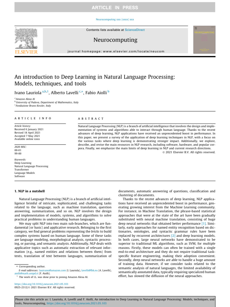 An Introduction To Deep Learning in Natural Language Processing | PDF | Applied Mathematics ...