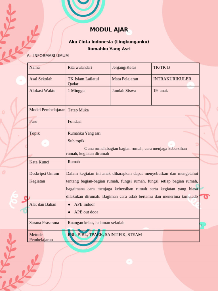 Modul Ajar Tema Rumahku untuk TK | PDF