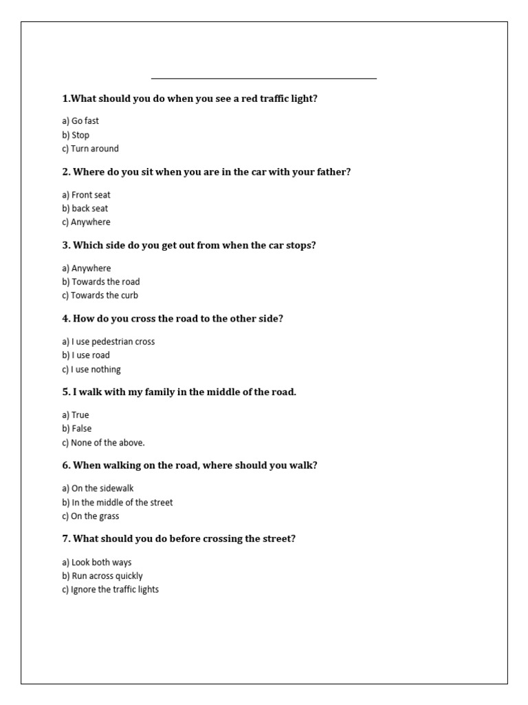 Traffic Rules Practice Worksheet | PDF