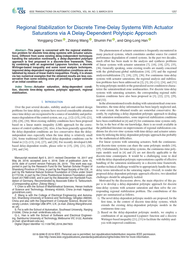 Regional Stabilization For Discrete Time-Delay Systems With Actuator Saturations Via A Delay ...