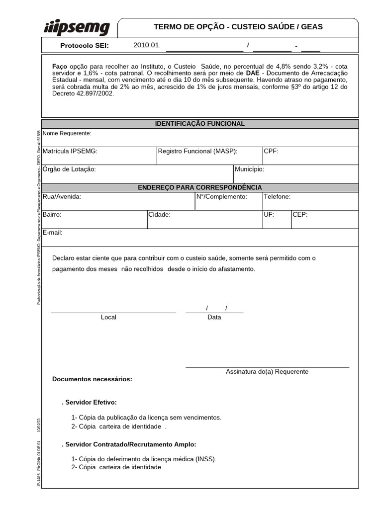 Ip-1485 - Termo - de - Opcao - Custeio - Saude - Geas 2 | PDF
