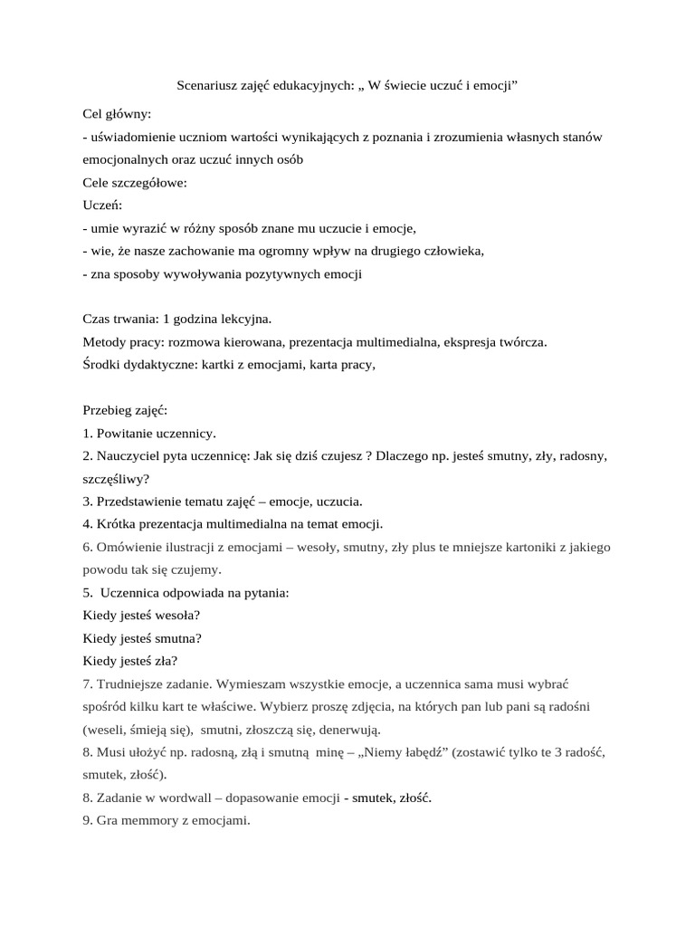 Scenariusz Zajęć Edukacyjnych | PDF
