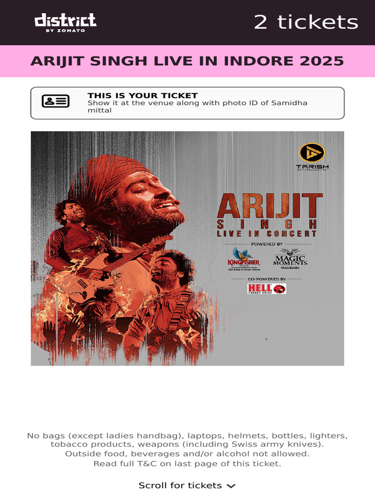 Arijit Singh Indore Concert 2025 Ticket | PDF