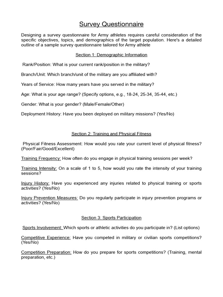 Army Athlete Survey Questionnaire Guide | PDF | Survey Methodology ...