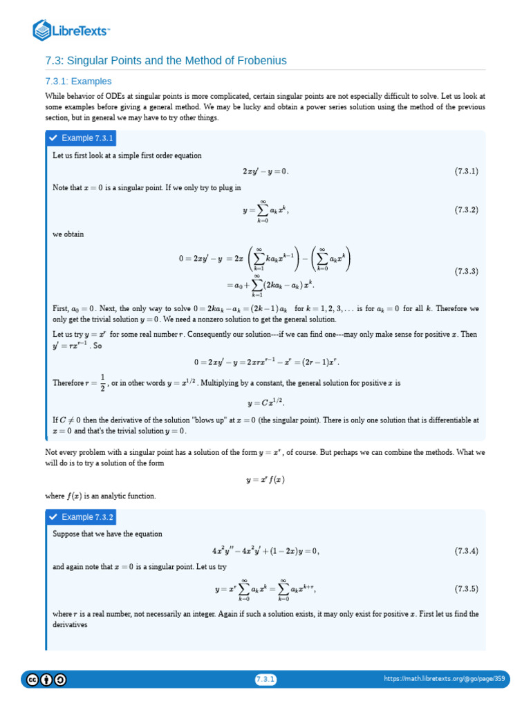 7.3 - Singular Points and The Method of Frobenius 2 | PDF | Mathematical Analysis | Mathematical ...