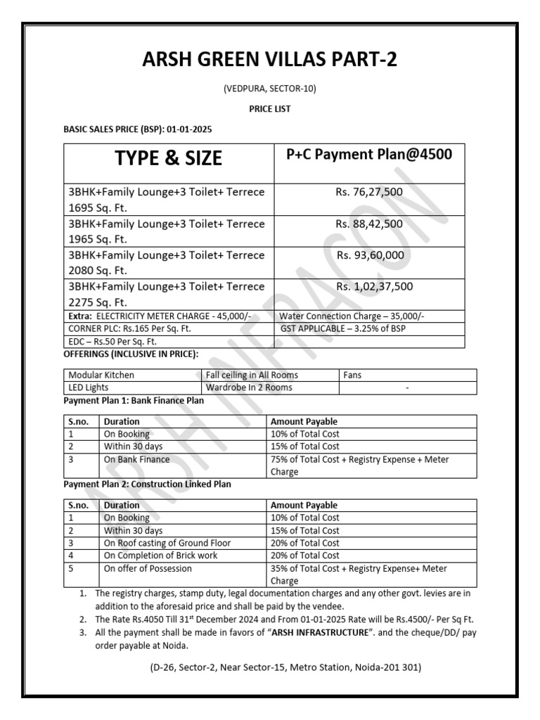 Villa-2 Payment Plan 01-01-25 @4500 | PDF