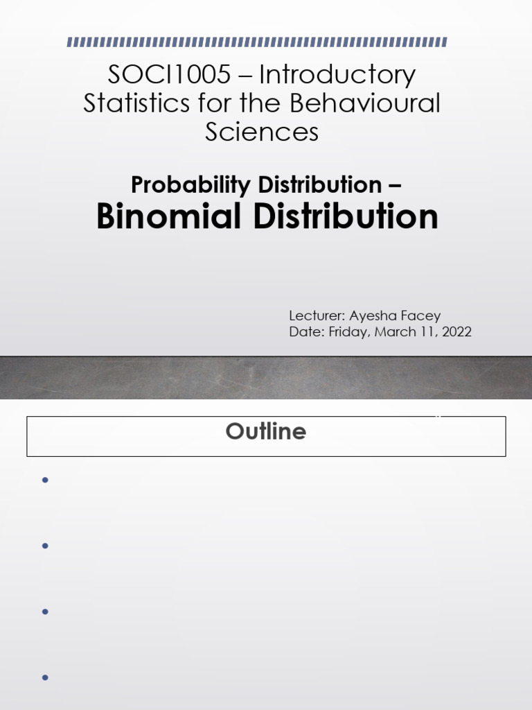 SOCI1005 - Binomial Distribution | PDF | Probability Distribution | Random Variable