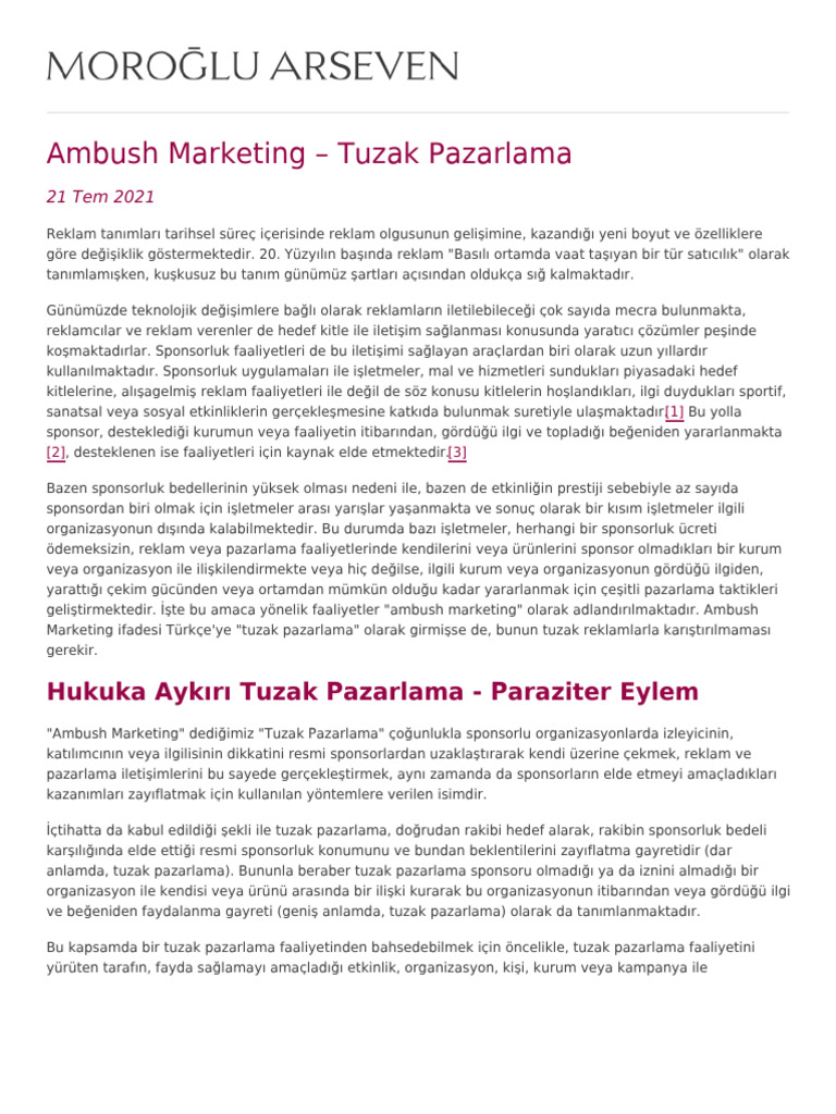Morogluarseven Ambush Marketing Tuzak Pazarlama | PDF