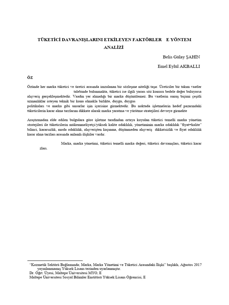 T Ketici Davran Lar N Etkileyen Fakt Rler Ve Y Ntem Analizi (#607430) - 794302 | PDF