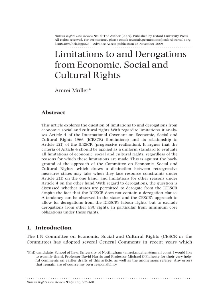 Limitations and Derogations ESC Rights - Muller | PDF | European ...
