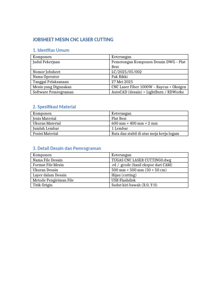 Jobsheet Laser Cutting Tabel | PDF