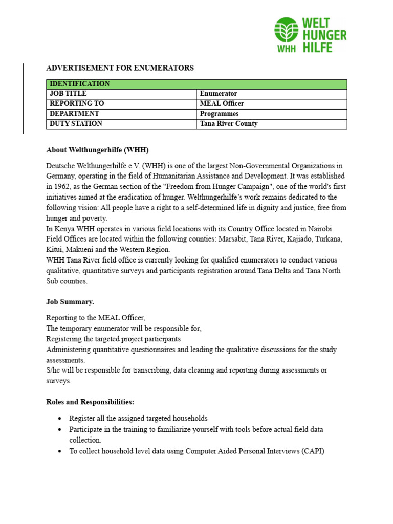 Enumerator Advert - 2025 1 | PDF | Disciplines | Data