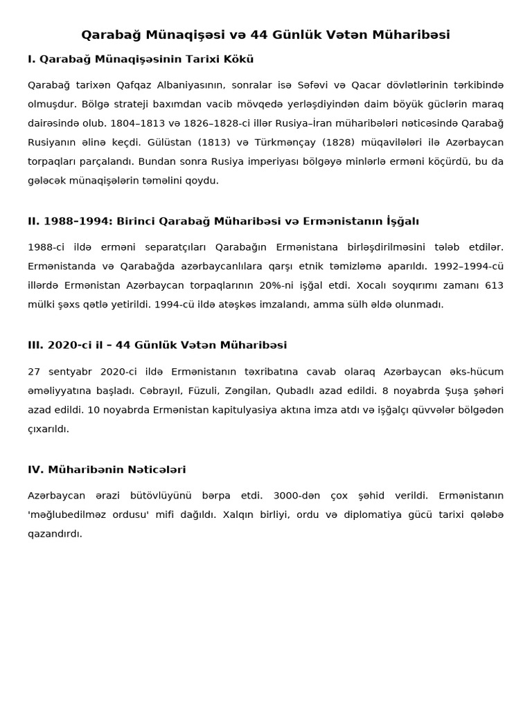 Qarabag Veten Muharibesi Xulase | PDF