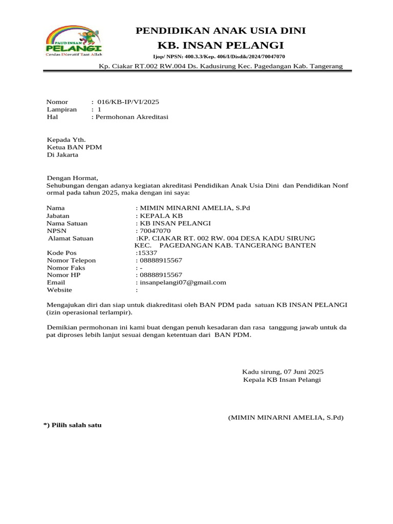 Pengajuan Akre TK | PDF