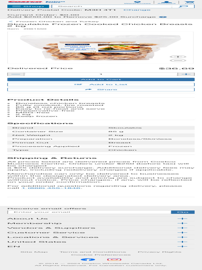 Skoulakis Frozen Cooked Chicken Breasts, 2 KG Costco | PDF | Costco | Fee