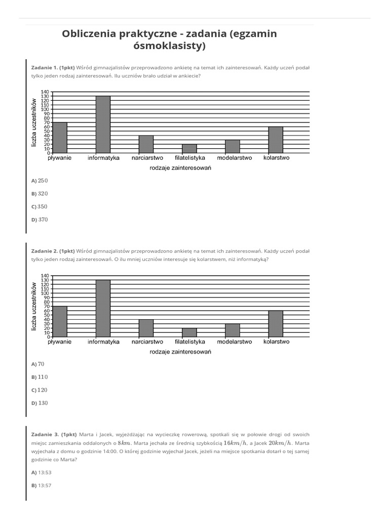 Obliczenia Praktyczne - Zadania (Egzamin Ósmoklasisty) - Egzamin Ósmoklasisty | PDF