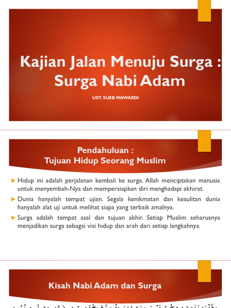 Kajian Jalan Menuju Surga - Surga Nabi Adam - Ustadz Sueb Mawardi | PDF