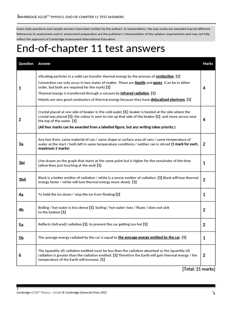 IGCSE Physics Chapter 11 Test Answers | PDF | Thermal Conduction ...