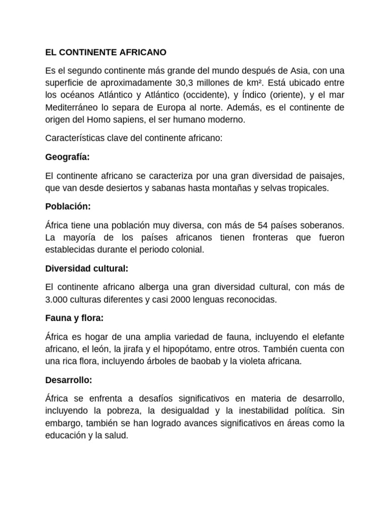 Características del Continente Africano | PDF | África | Egipto