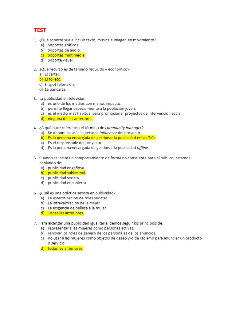 Unidad 7 - TEST - Reducido Corregido | PDF