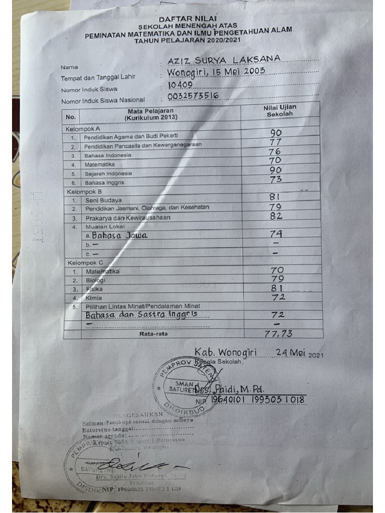 Transkrip Nilai | PDF