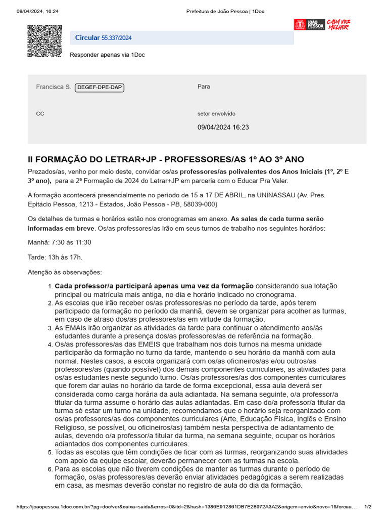 Formação Letrar+JP para Professores 2024 | PDF