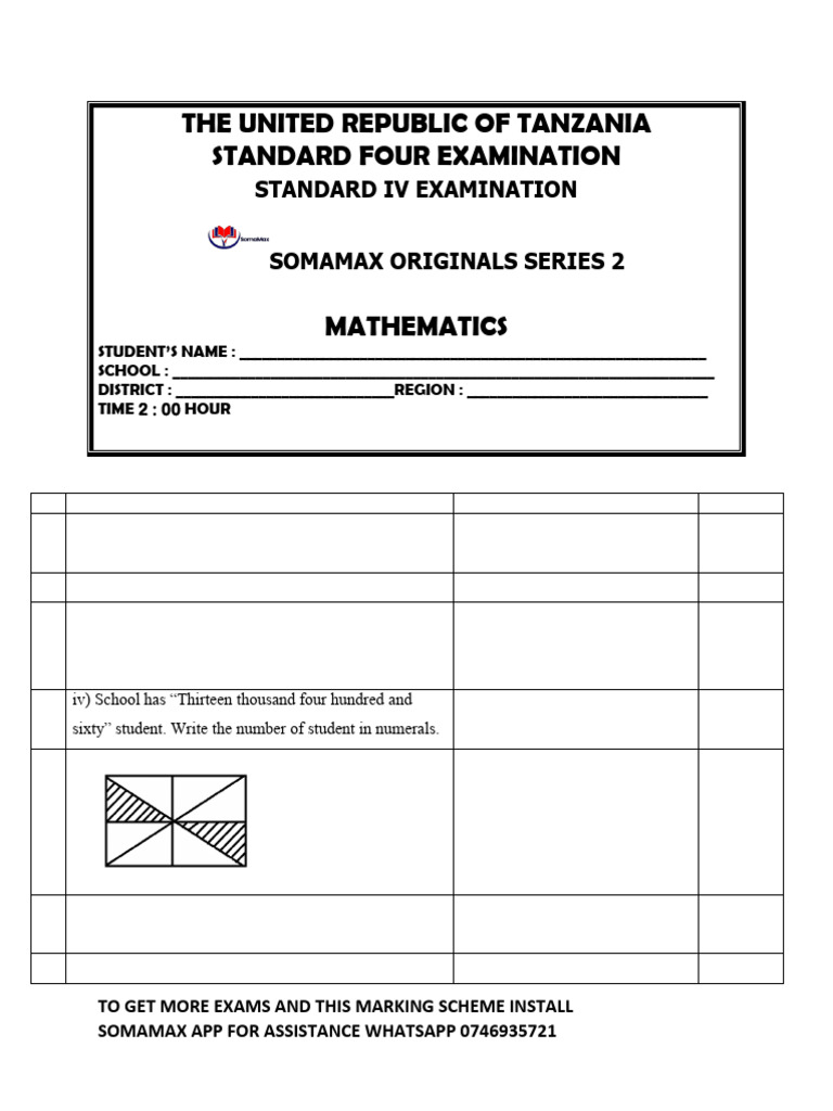 Standard Four Mathematics Exam Paper | PDF