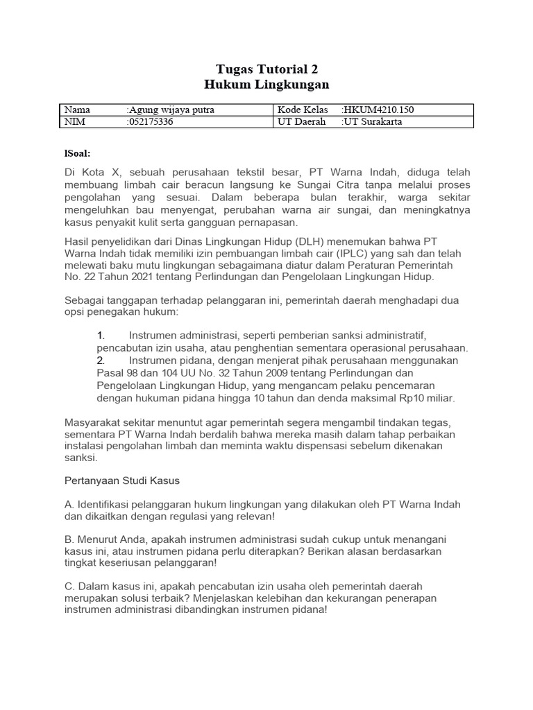 Tugas 2 Hukum Lingkungan | PDF