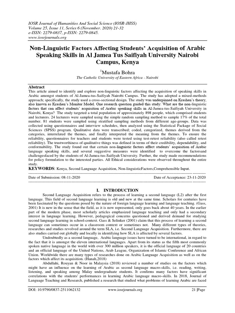 Non-Linguistic Factors in Arabic Learning | PDF | Second Language ...