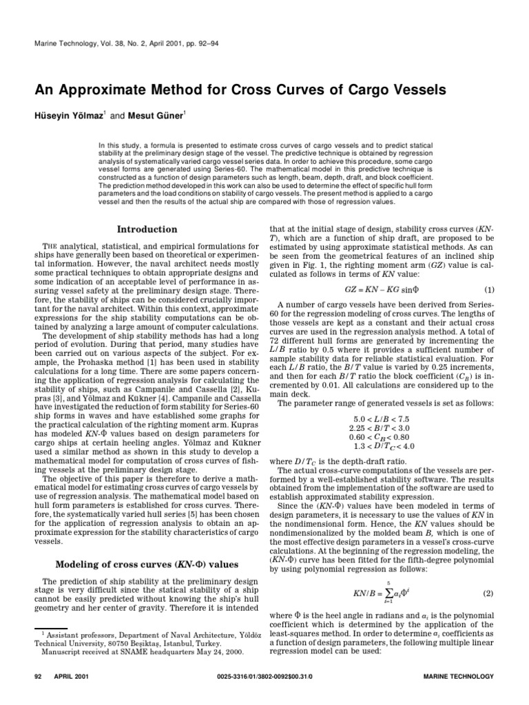 An Approximate Method For Cross Curves of Cargo Vessels - p92 | PDF ...
