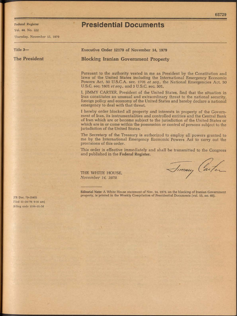 Freezing Iranian Assets During The Hostage Crisis - 12170 - Jimmy ...