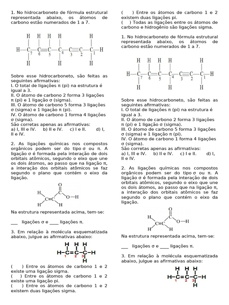 Ligações Sigma e Pi em Hidrocarbonetos | PDF | Ligação química | Física ...