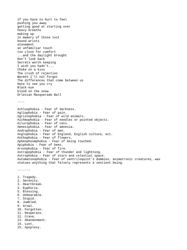 Emotional Themes and Phobias List | PDF | Fear